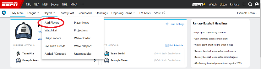 Claim a Player Off Waivers – ESPN Fan Support