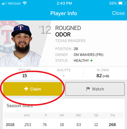 Claim a Player Off Waivers – ESPN Fan Support