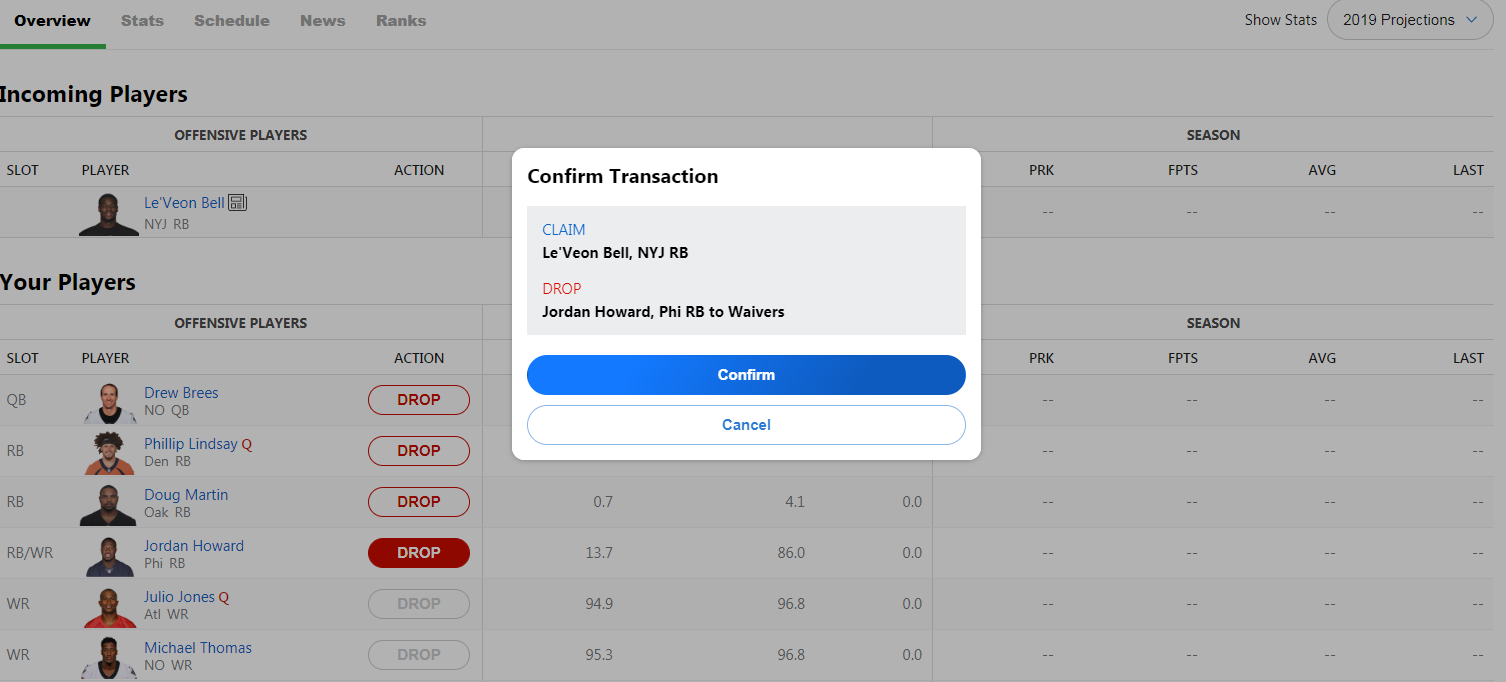 Claim a Player Off Waivers – ESPN Fan Support